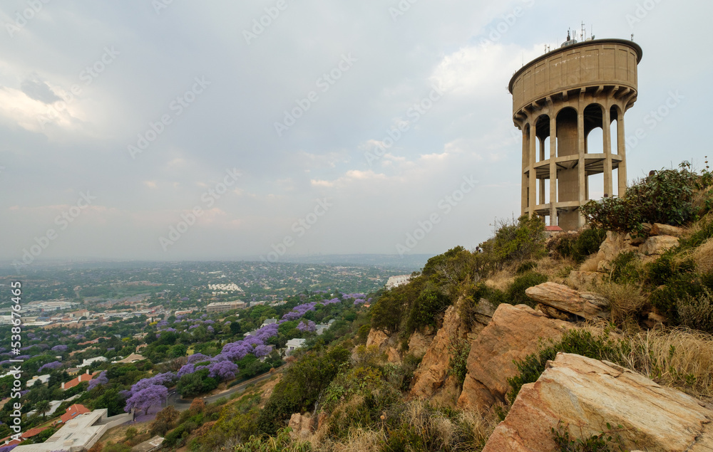 View from Northcliff Hill in Johannesburg of the Sandton Skyline with ...