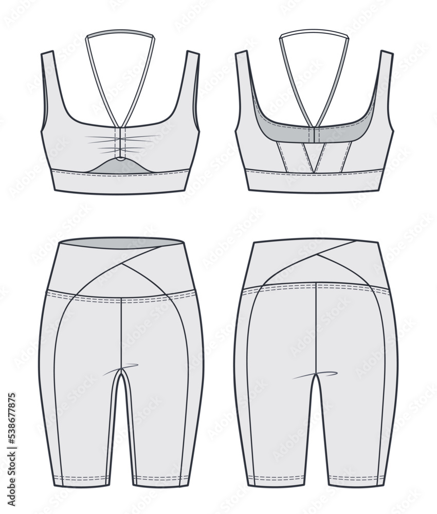 Girl's sport strappy Bra and Cycling Short technical fashion ...