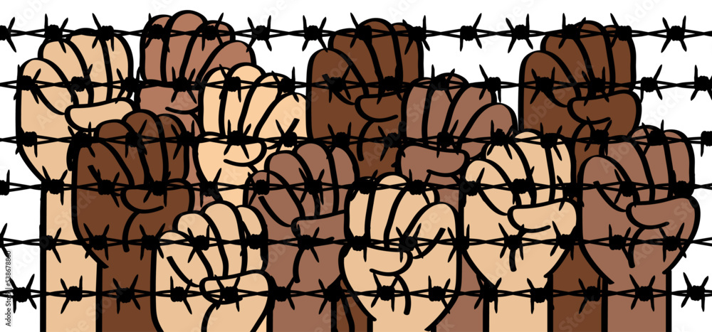 repression or oppression hand barbed wire. protest symbol. World ...