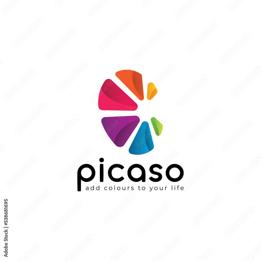 Picaso, rainbow colour logo design for a paint company on white ...