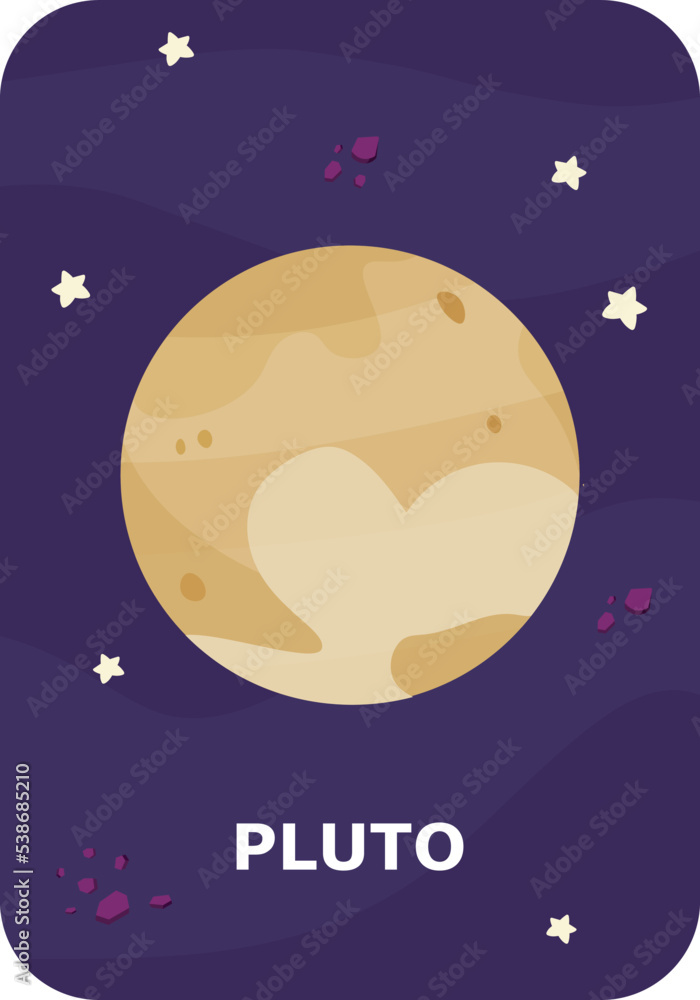 Pluto. Space flashcards for kids. Vector illustrations of solar system ...