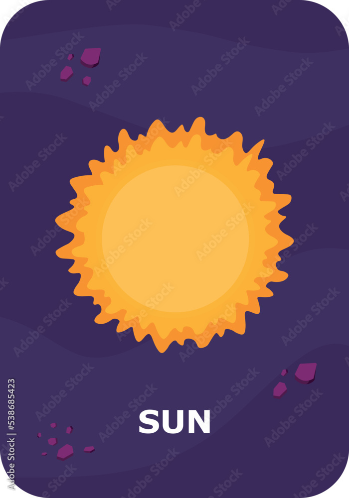 Sun. Space flashcards for kids. Vector illustrations of solar system ...