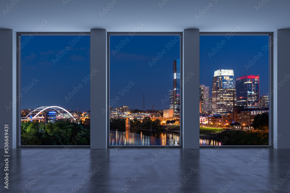 Downtown Nashville City Skyline Buildings from High Rise Window ...