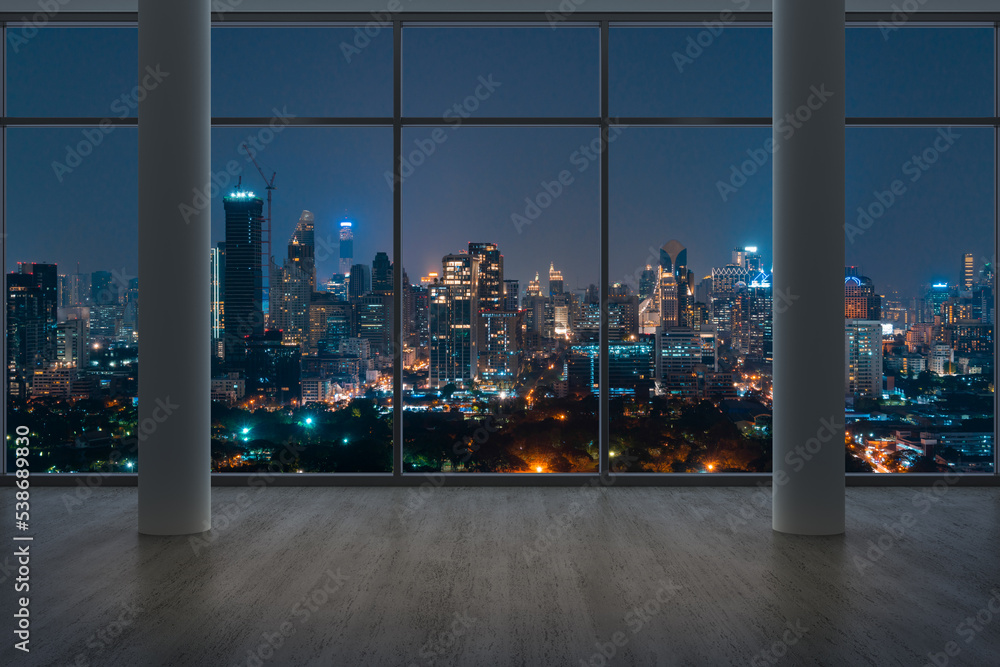 Empty room Interior Skyscrapers View Bangkok. Downtown City Skyline ...
