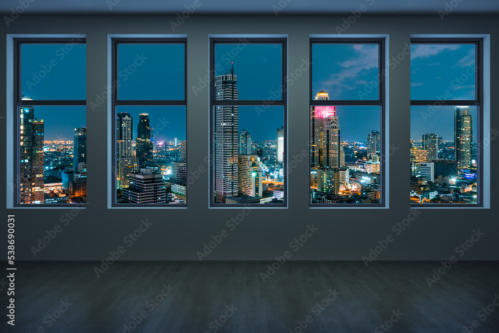 Empty room Interior Skyscrapers View Bangkok. Downtown City Skyline ...