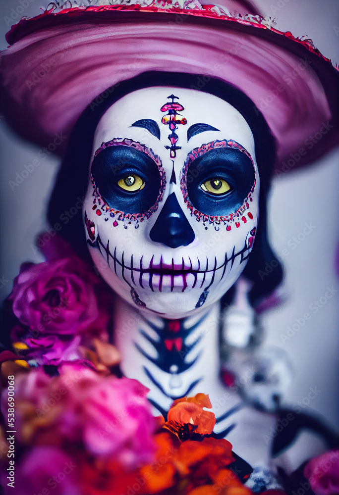 Day of the deads. Dia de los muertos. Skull Catrina portrait, Portrait ...