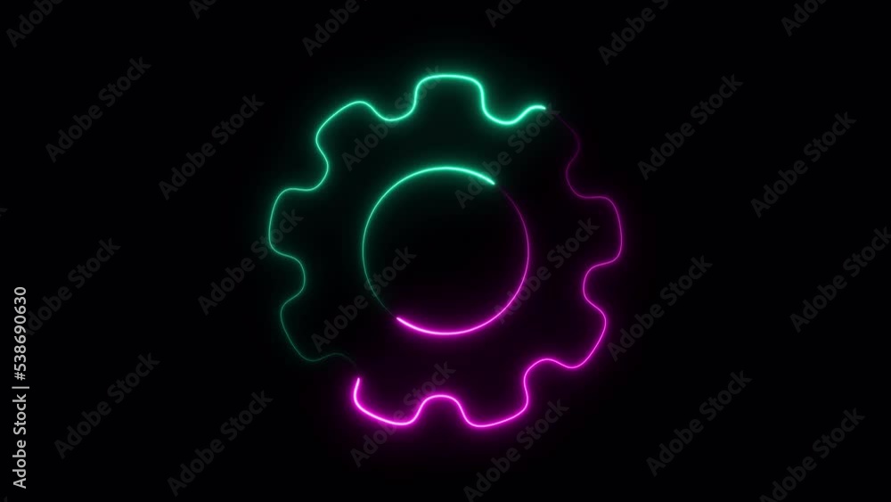 Neon spinning gears animation on transparent background. Spinning ...