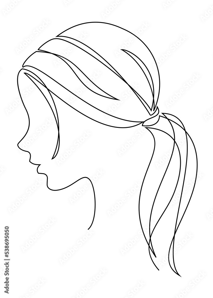 Girl profile silhouettes in modern single line style. Woman continuous ...