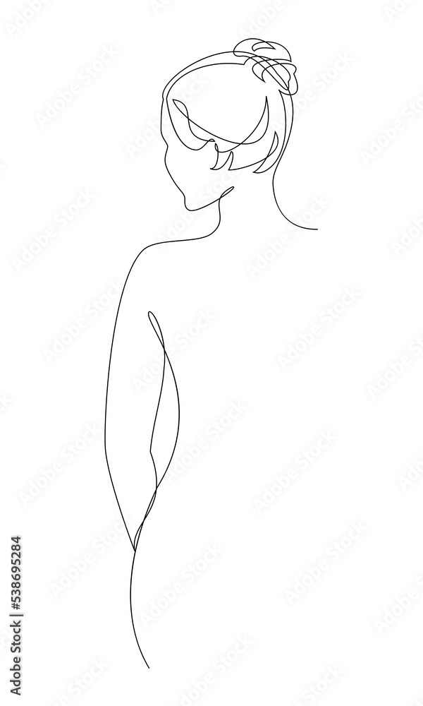 Silhouettes of a girl in a modern one line style. Continuous lady line ...