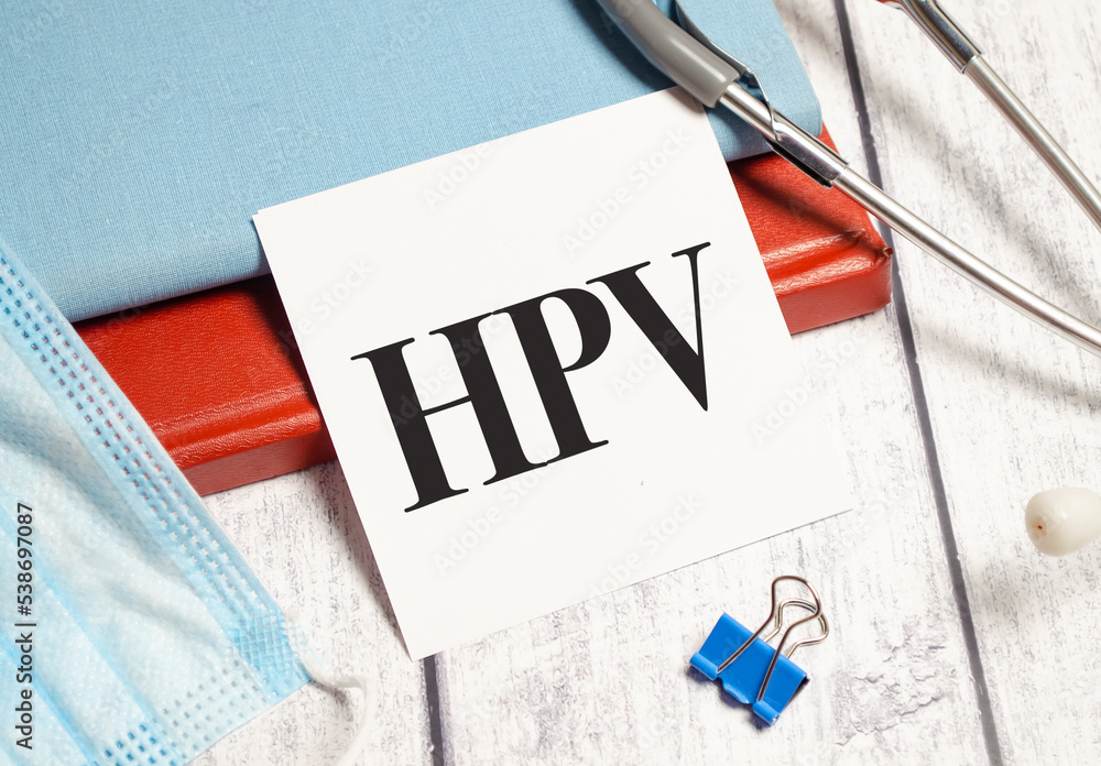 word HPV Human Papilloma virus on white sticker and stethoscope Stock ...