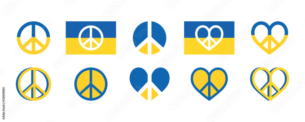 Ukrainian peace sign symbol set. Support for Ukraine icons set in ...