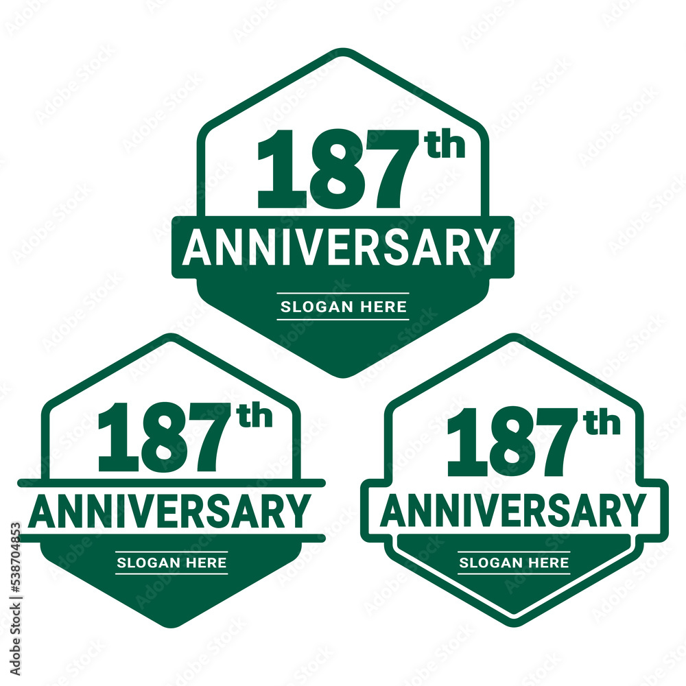Set of 187 years Anniversary logotype design. 187th birthday ...