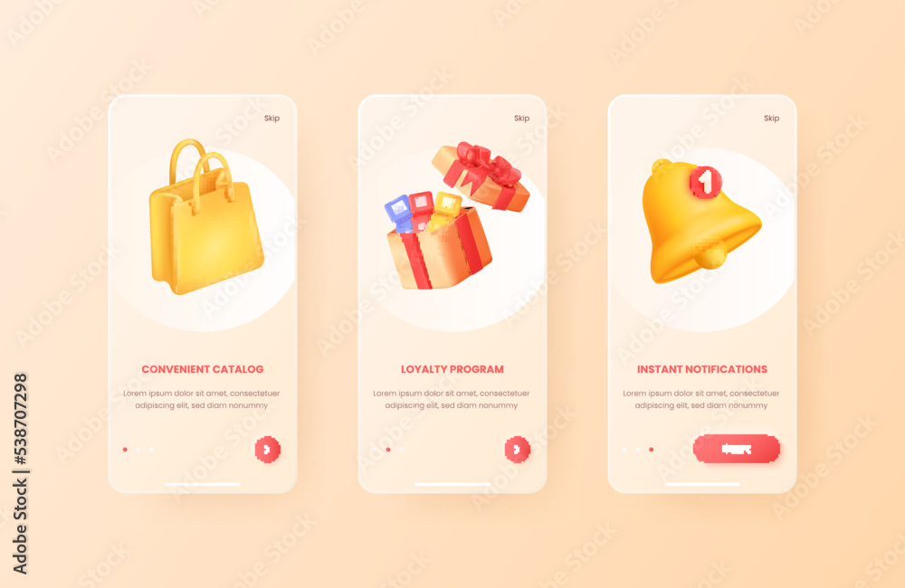 Mobile shop onboarding. Walkthrough instructions steps on ui screen ...
