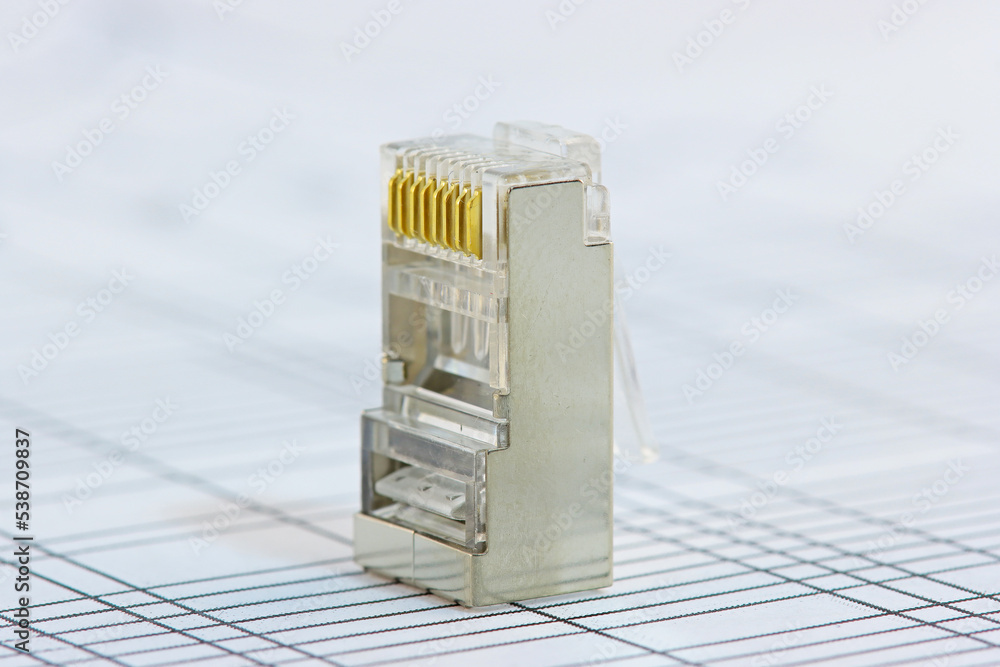 RJ45 connector for connecting an Ethernet cable in the electrical ...