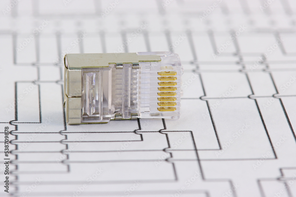 RJ45 connector for connecting an Ethernet cable in the electrical ...