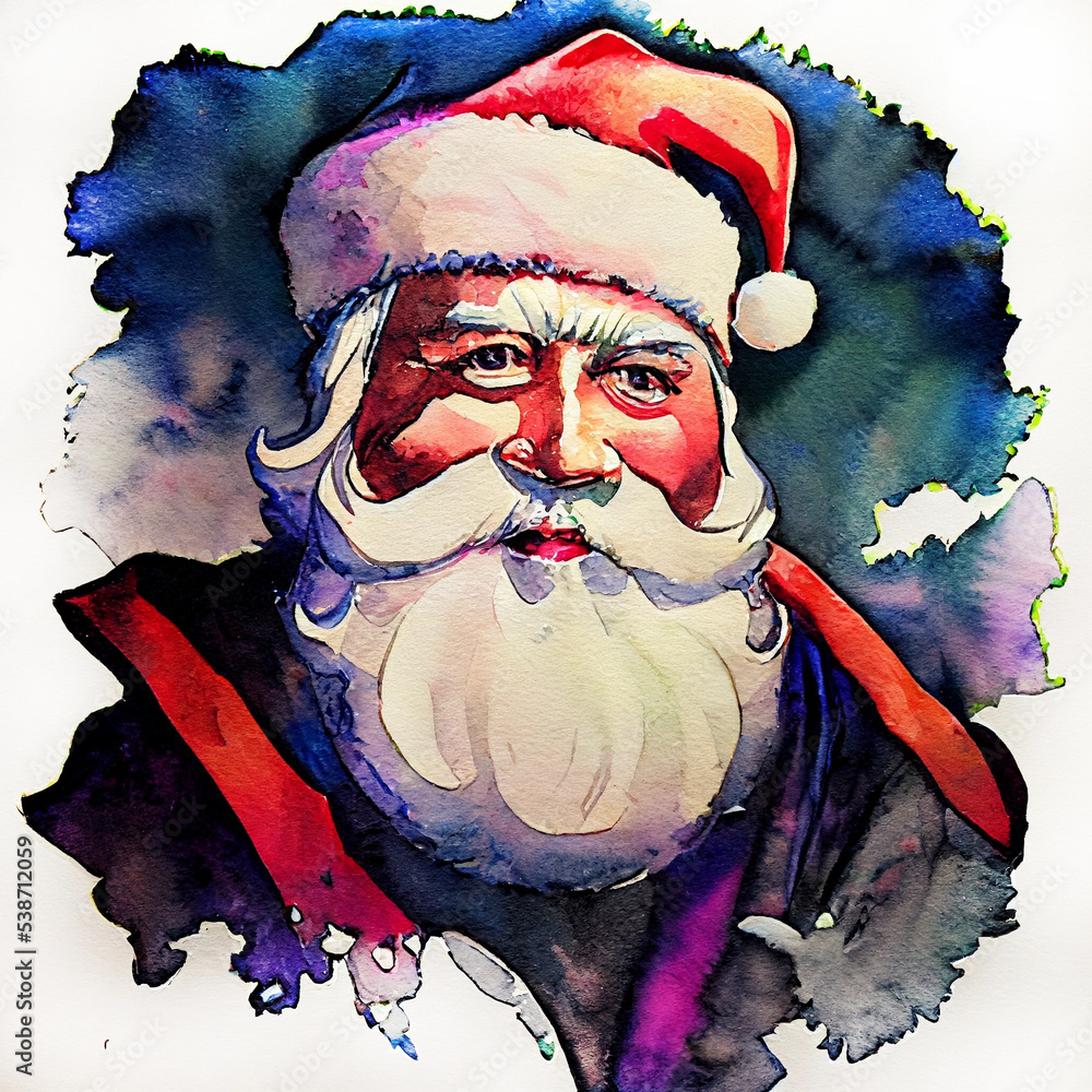 Cartoon Santa Claus watercolor. Santa Claus character with gift, bag ...
