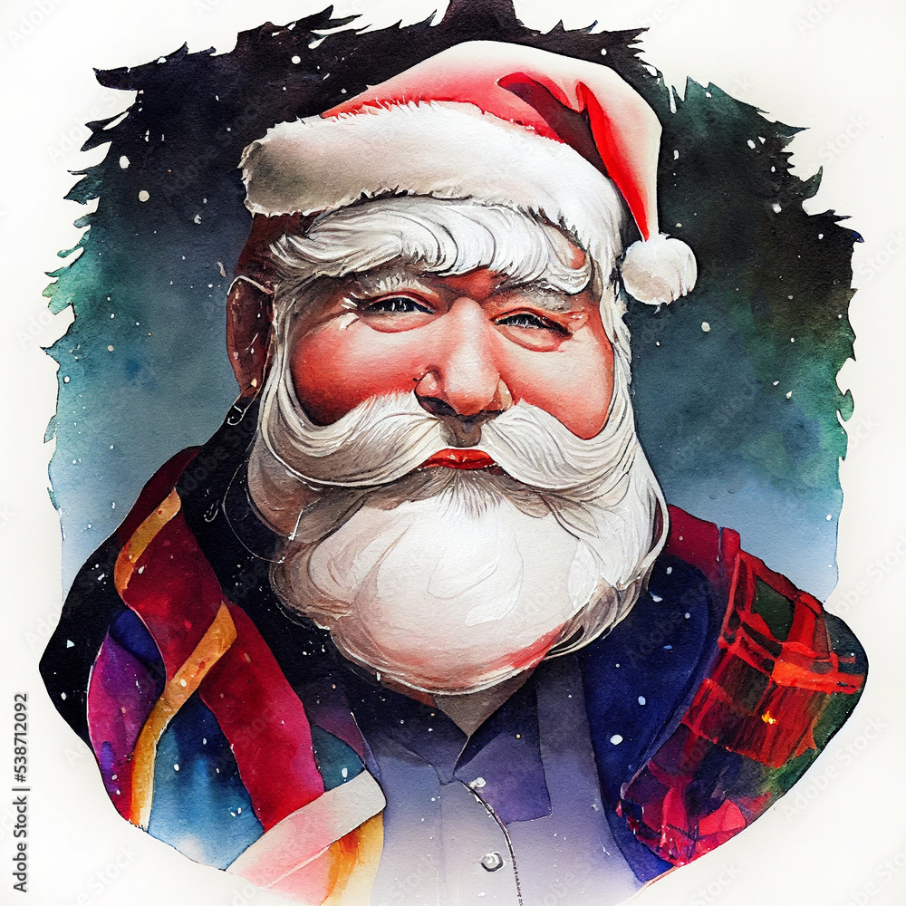 Cartoon Santa Claus watercolor. Santa Claus character with gift, bag ...