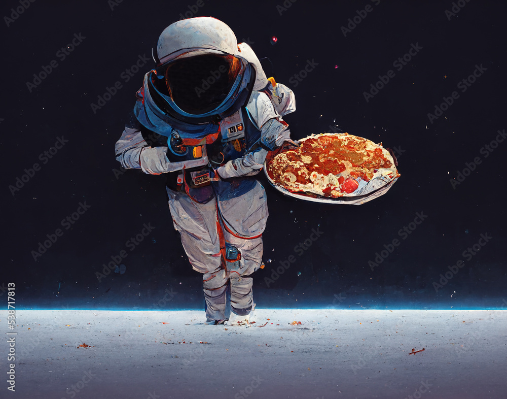 Astronaut pizza delivery. Space courier. street food, italian ...