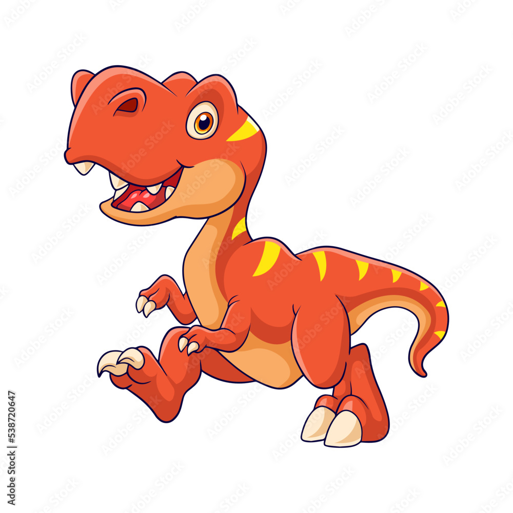 Cartoon red dinosaur on white background Stock Vector | Adobe Stock