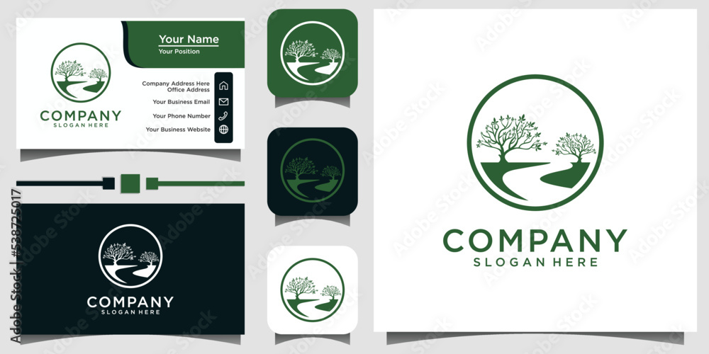 tree and river logo design template Stock Vector | Adobe Stock