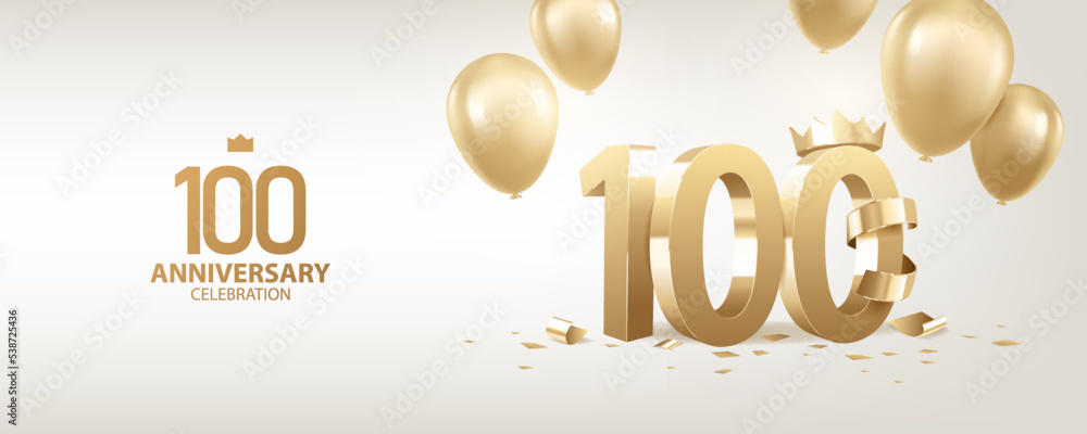 100th Anniversary celebration background. 3D Golden numbers with a ...