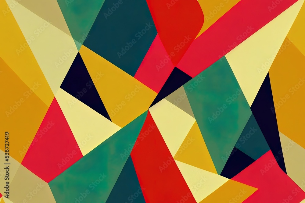 Flat minimalist geometric fruit and leaf artwork poster with colorful ...