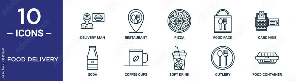 food delivery outline icon set includes thin line delivery man ...
