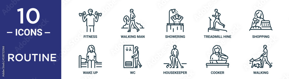 routine outline icon set includes thin line fitness, walking man ...