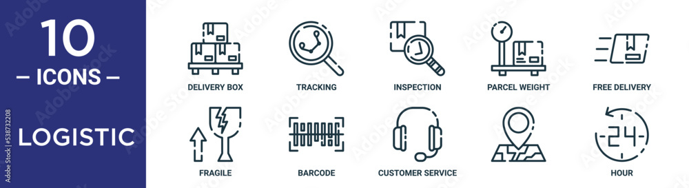 logistic outline icon set includes thin line delivery box, tracking ...