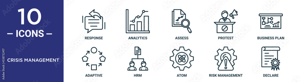crisis management outline icon set includes thin line response ...