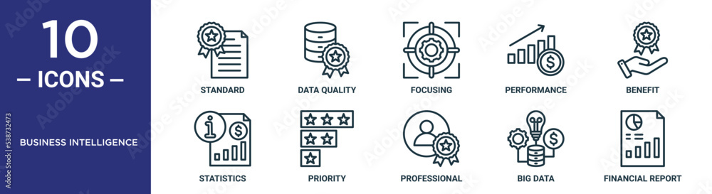 business intelligence outline icon set includes thin line standard ...