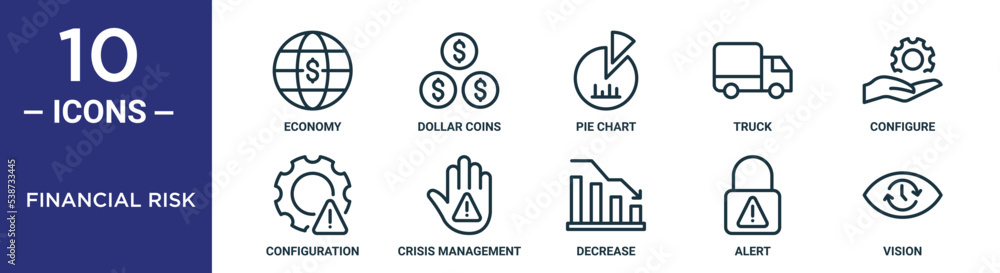 Vetor de financial risk outline icon set includes thin line economy ...