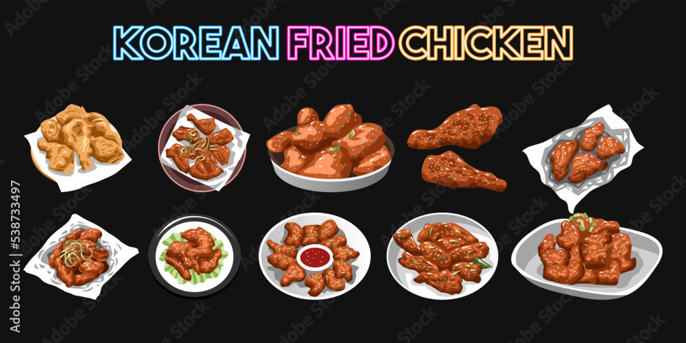 Korean fried chicken vector set collection graphic design Stock Vector ...