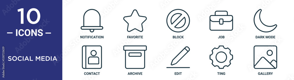social media outline icon set includes thin line notification, favorite ...