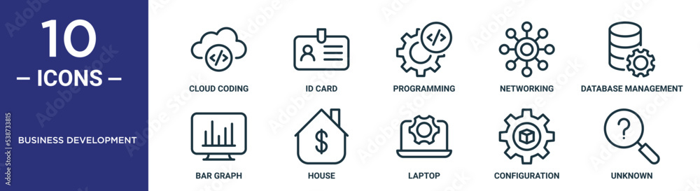 business development outline icon set includes thin line cloud coding ...