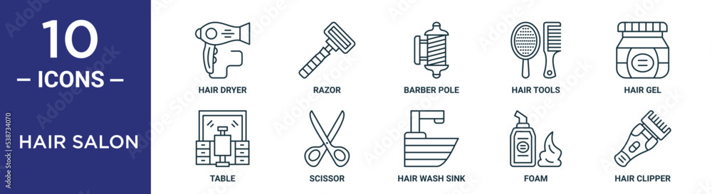 hair salon outline icon set includes thin line hair dryer, razor ...