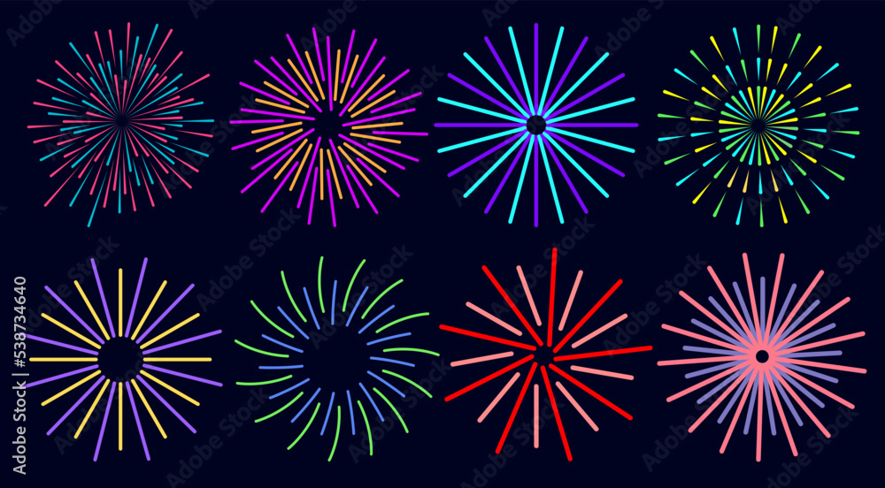 Fireworks color bright set. Celebration fire firework christmas new ...