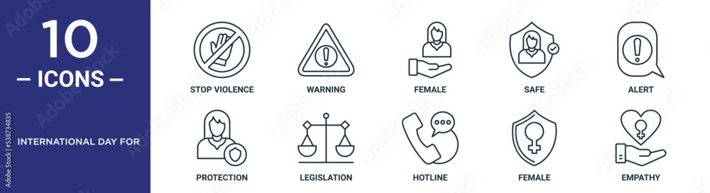 international day for outline icon set includes thin line stop violence ...