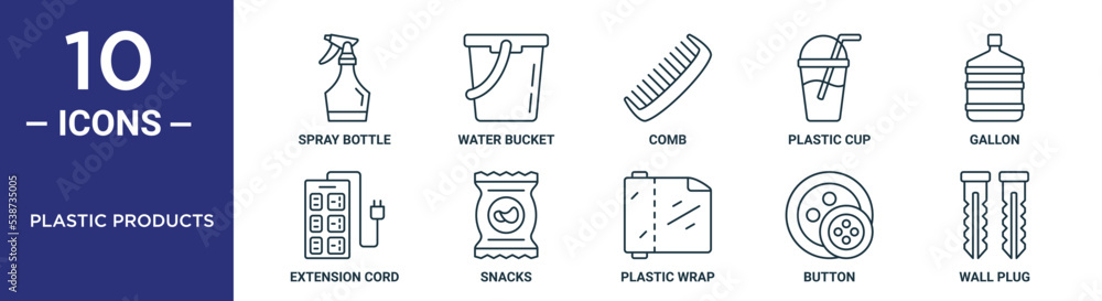 plastic products outline icon set includes thin line spray bottle ...