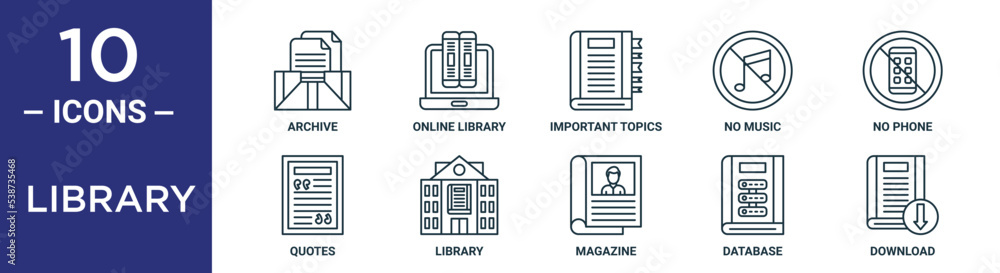 library outline icon set includes thin line archive, online library ...