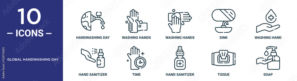 global handwashing day outline icon set includes thin line handwashing ...