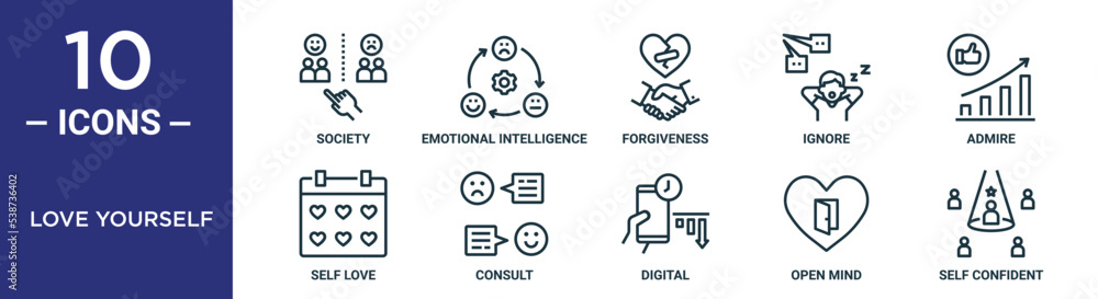 love yourself outline icon set includes thin line society, emotional ...