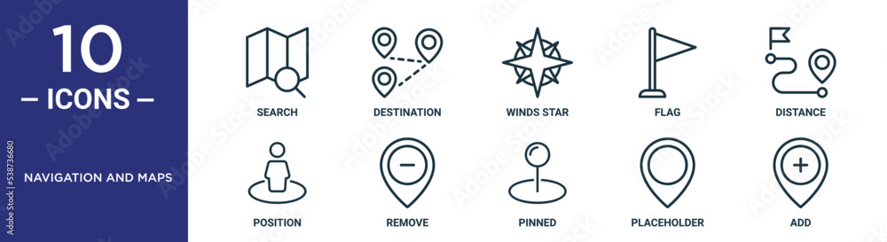 navigation and maps outline icon set includes thin line search ...