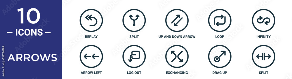 arrows outline icon set includes thin line replay, split, up and down ...