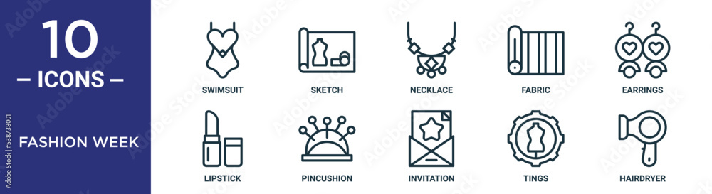 fashion week outline icon set includes thin line swimsuit, sketch ...