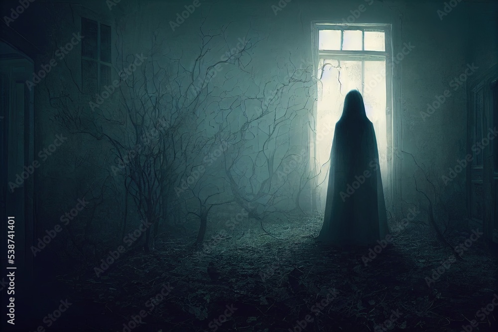 Ghost in abandoned, haunted house. Horror scene of scary spirit of a ...