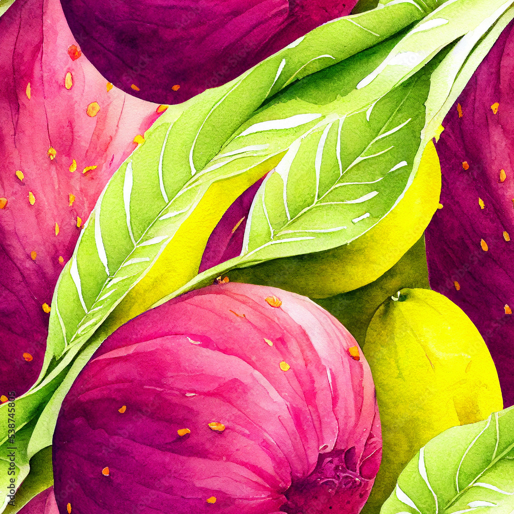 Seamless stylized background with various tropical fruits. Mix of ...