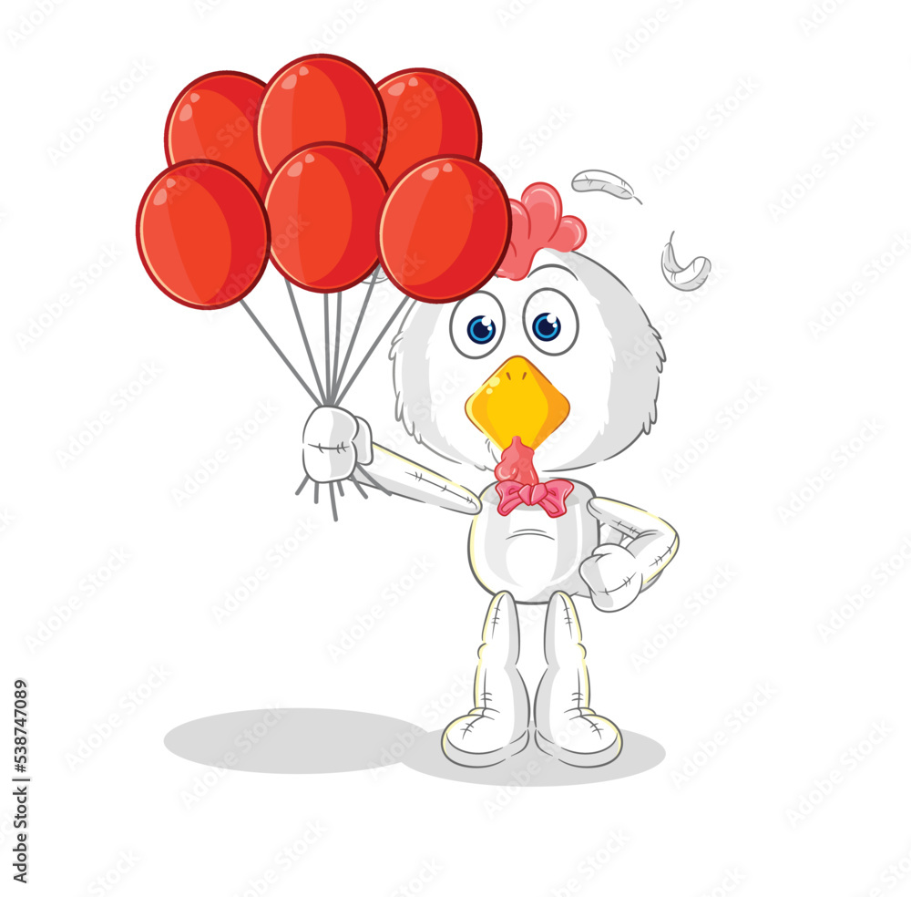 chicken clown with balloons vector. cartoon character Stock Vector ...