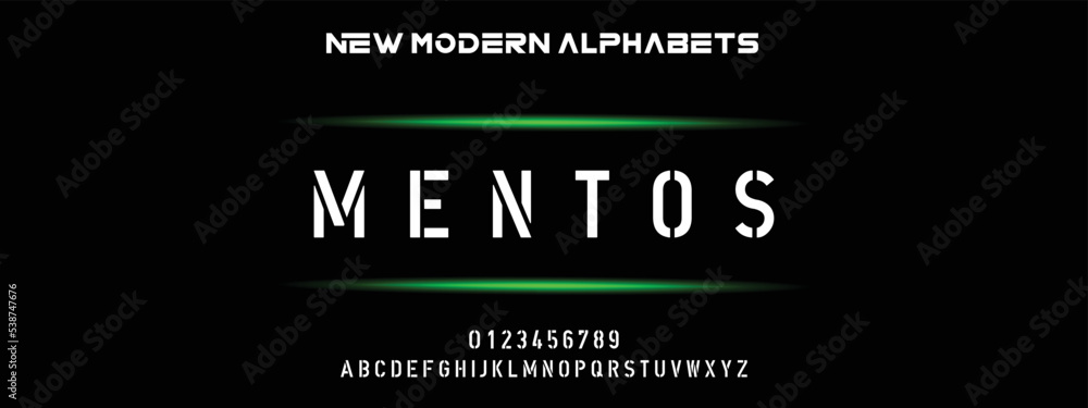 MENTOS Sports minimal tech font letter set. Luxury vector typeface for ...