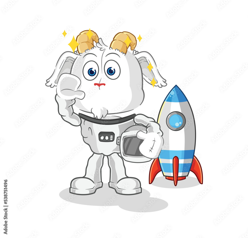 mountain goat astronaut waving character. cartoon mascot vector Stock ...